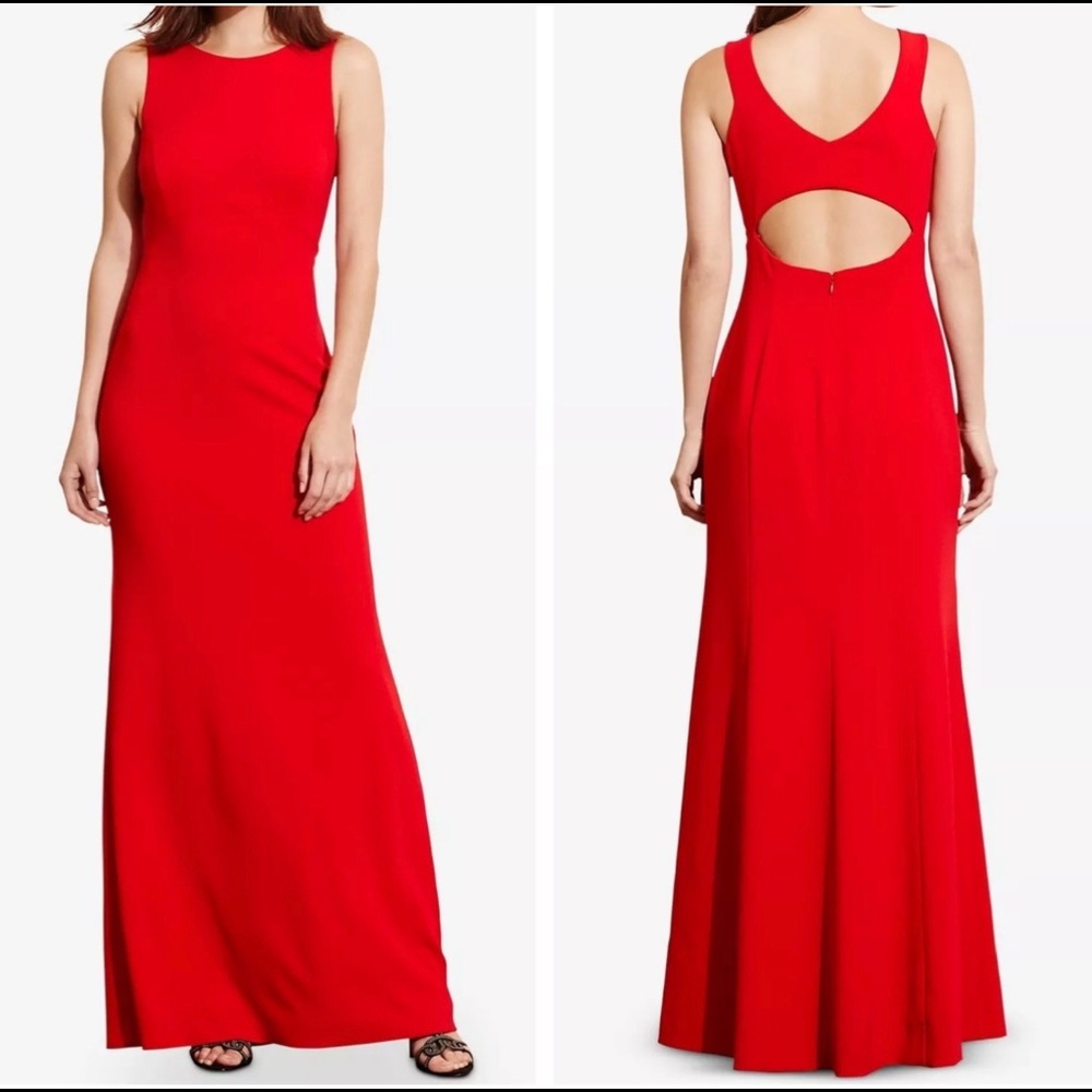 Lauren Ralph Lauren Red Back Cutout Gown Dress - Gem